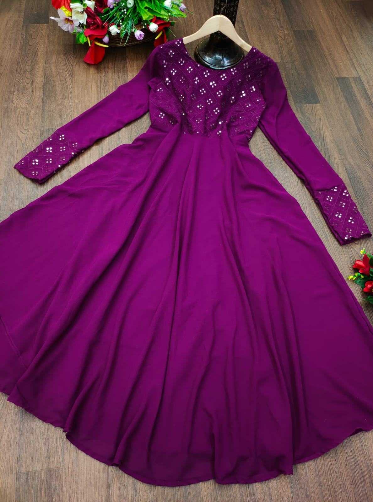 New party wear gown with heavy Mirror work